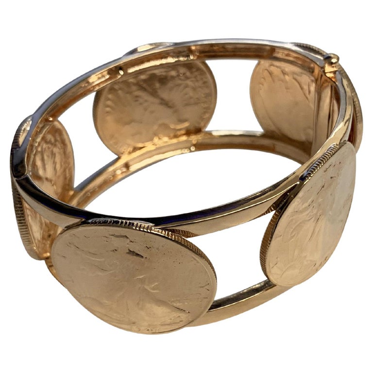 Vintage Dollar Coin Rose Gold Vermeil Sterling Silver Wide Cuff Bangle ...