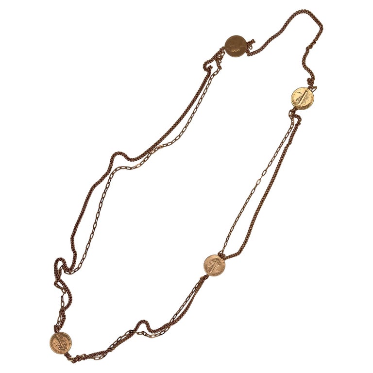 Vintage Dollar Coin Yellow Gold Vermeil Sterling Silver Double Chain ...