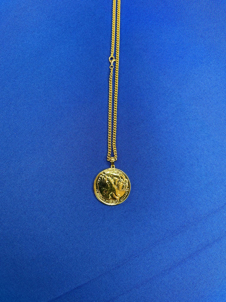 Vintage Dollar Coin Curb Link Yellow Gold Vermeil Sterling Silver Chain ...