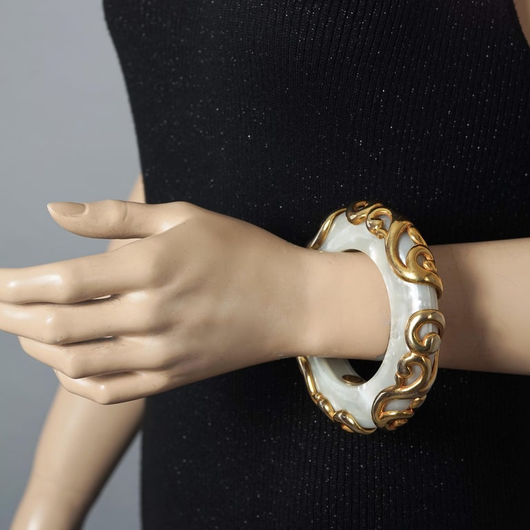 Vintage DOMINIQUE AURIENTIS Gilt Swirl Mother of Pearl Resin Bangle ...