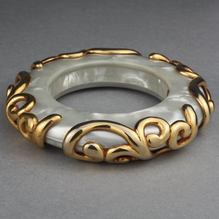 Vintage DOMINIQUE AURIENTIS Gilt Swirl Mother of Pearl Resin Bangle ...