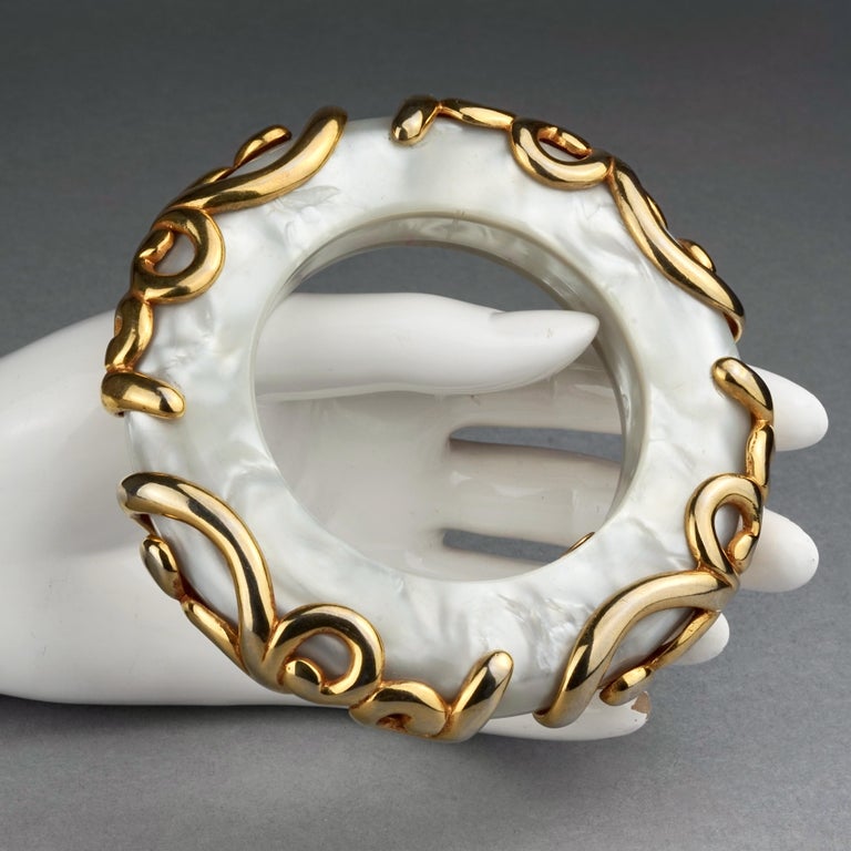 Vintage DOMINIQUE AURIENTIS Gilt Swirl Mother of Pearl Resin Bangle ...