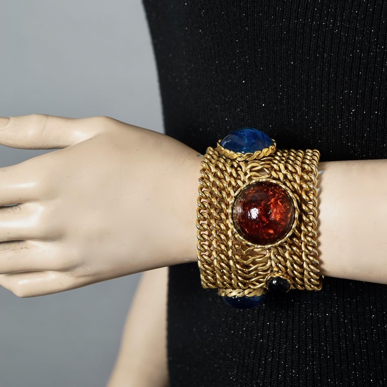 Vintage DOMINIQUE AURIENTIS Jeweled Glass Cabochon Wide Chain Cuff ...