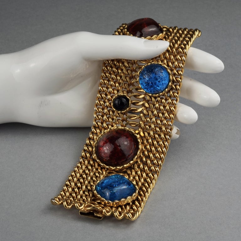 Vintage DOMINIQUE AURIENTIS Jeweled Glass Cabochon Wide Chain Cuff ...