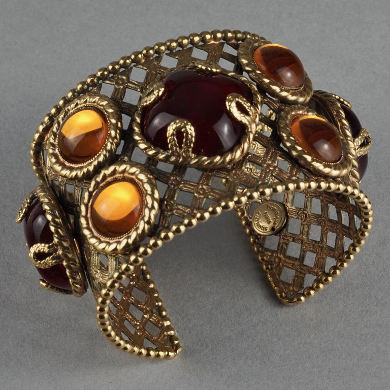 Vintage DOMINIQUE AURIENTIS Jeweled Mesh Cuff Bracelet For Sale at 1stDibs