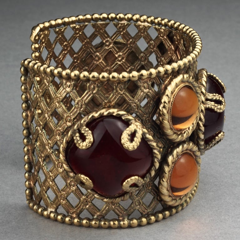 Vintage DOMINIQUE AURIENTIS Jeweled Mesh Cuff Bracelet For Sale at 1stDibs