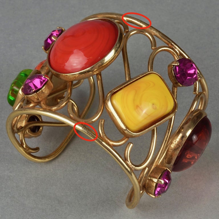 Vintage DOMINIQUE AURIENTIS Multi Colour Glass Cabochon Cuff Bracelet ...