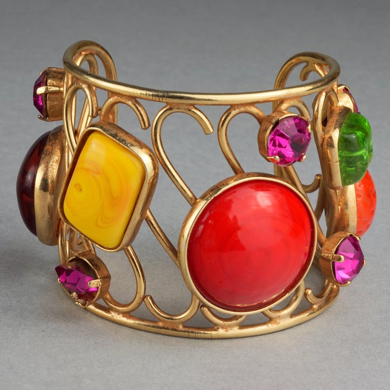 Vintage DOMINIQUE AURIENTIS Multi Colour Glass Cabochon Cuff Bracelet ...