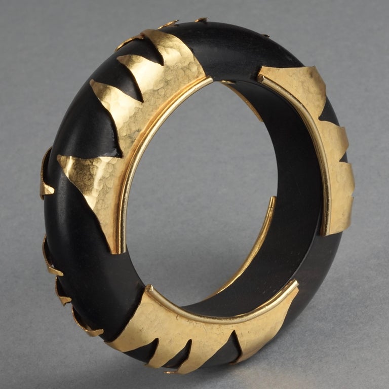 Vintage DOMINIQUE AURIENTIS Zigzag Gilt Accent Wood Bangle Bracelet For ...