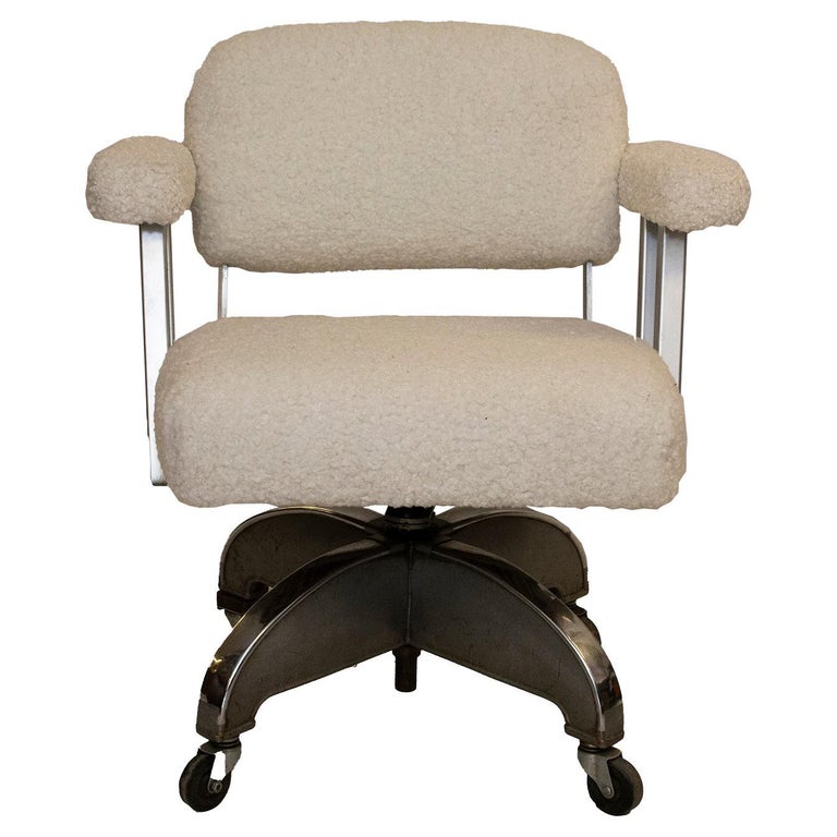 Vintage DoMore Office Swivel Chair Upholstered in White Faux Shearling ...