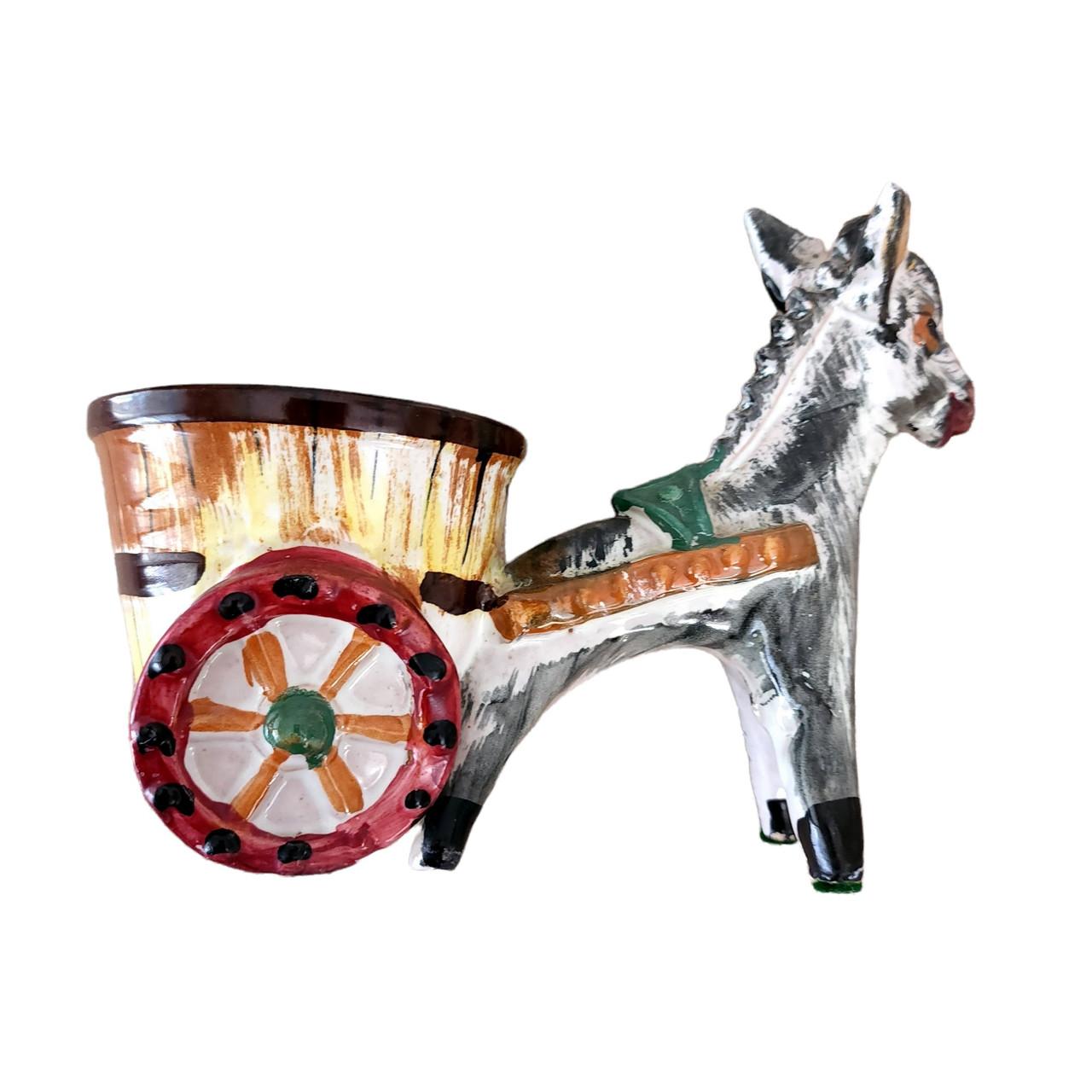 Vintage Donkey Pulling Cart Majolica Jardinière Planter Italy For Sale ...