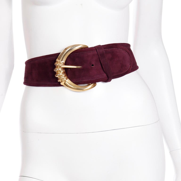 Vintage Donna Karan Deep Purple Wine Suede Belt with Gold Buckle For ...