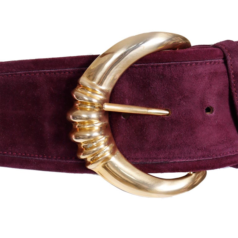 Vintage Donna Karan Deep Purple Wine Suede Belt with Gold Buckle For ...