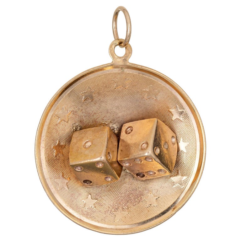 Vintage Double Dice Charm 14k Yellow Gold Gambling Pendant Fine Jewelry ...
