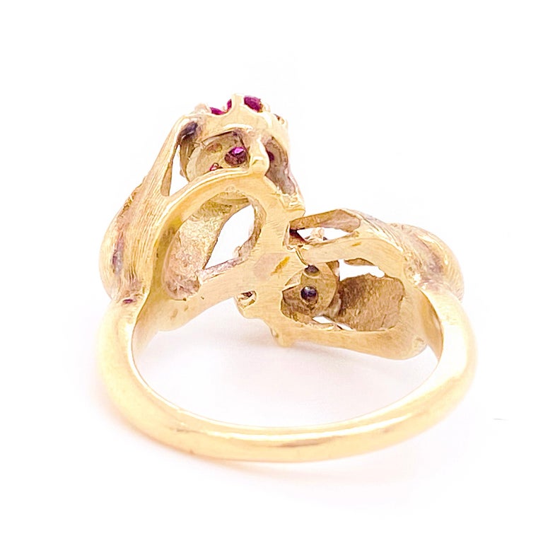 Vintage Double Tulip Ring w Rubies Sapphires and Diamonds Round ...