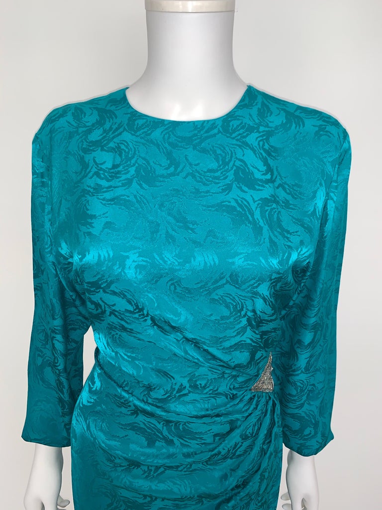 Vintage Dress Silk Turquoise For Sale at 1stDibs