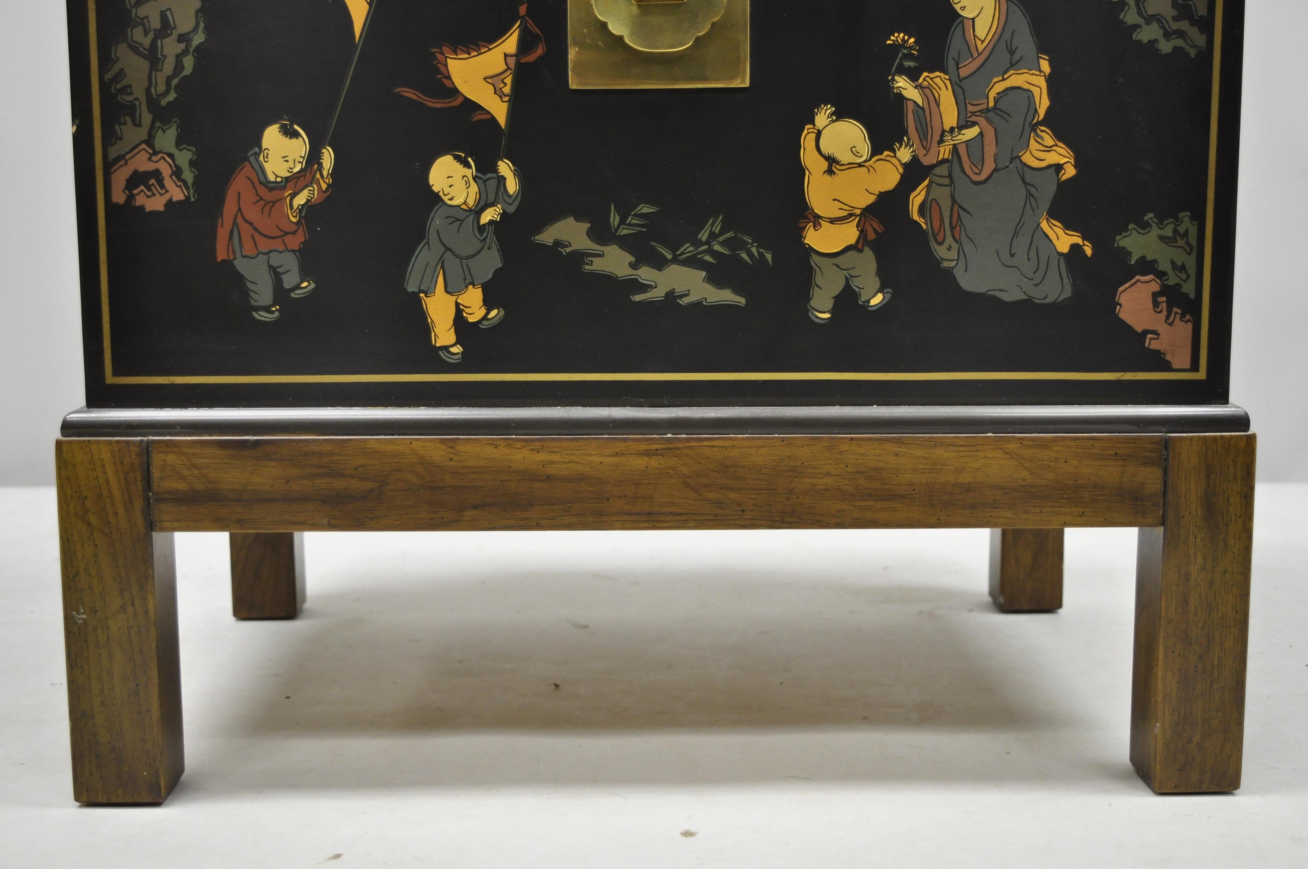 Vintage Drexel Et Cetera Black Chinoiserie Oriental Storage Trunk Chest ...
