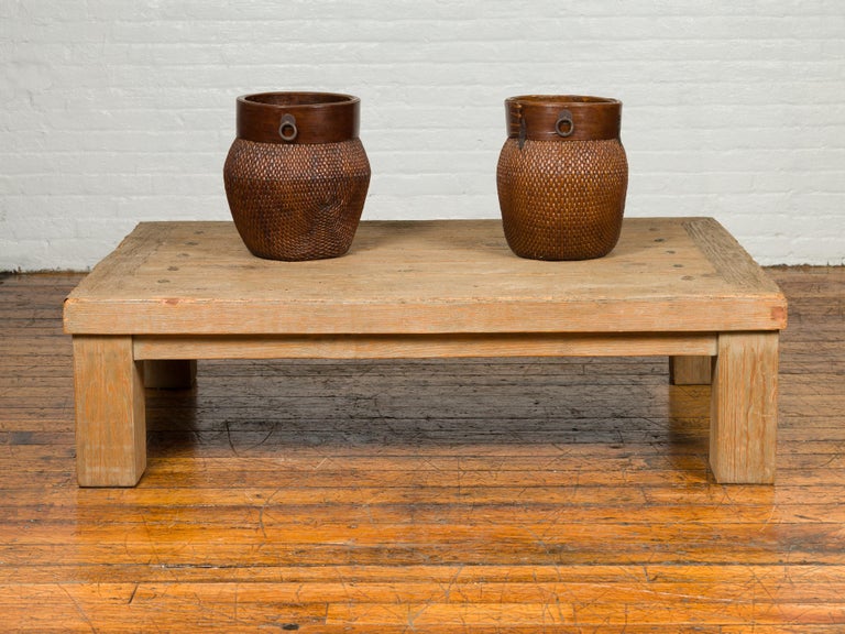 Vintage Driftwood Distressed Coffee Table from Mexico with Round Metal ...