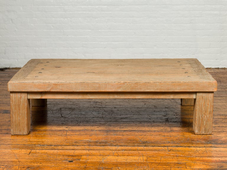 Vintage Driftwood Distressed Coffee Table from Mexico with Round Metal ...