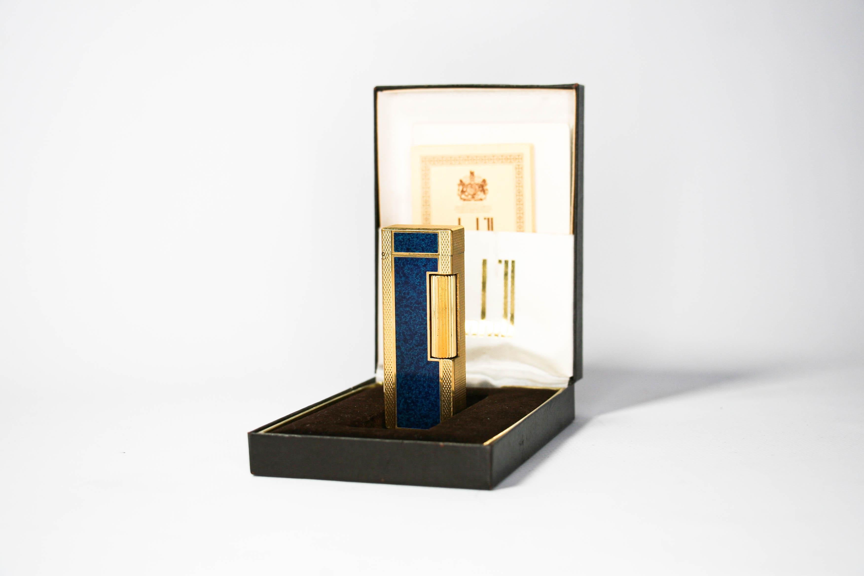 Vintage Dunhill Rollagas lighter Lapiz Lazuli Gold Plated In Box 1980s ...