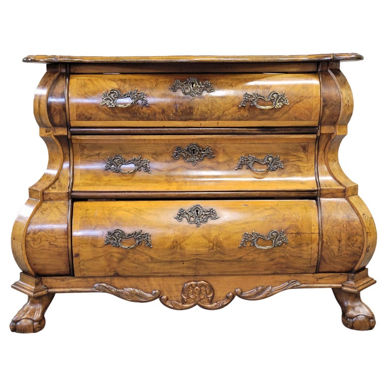 Vintage Dutch Burl Walnut Dresser Chest of Drawers with Original Brass ...