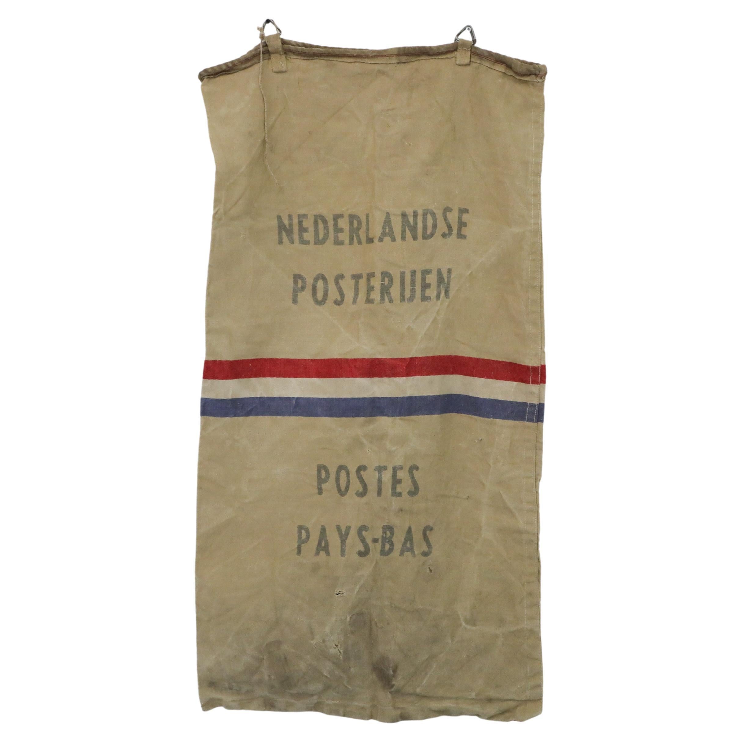 Vintage Dutch Canvas Postal Bag with Steel Loops and Red, White, Blue ...