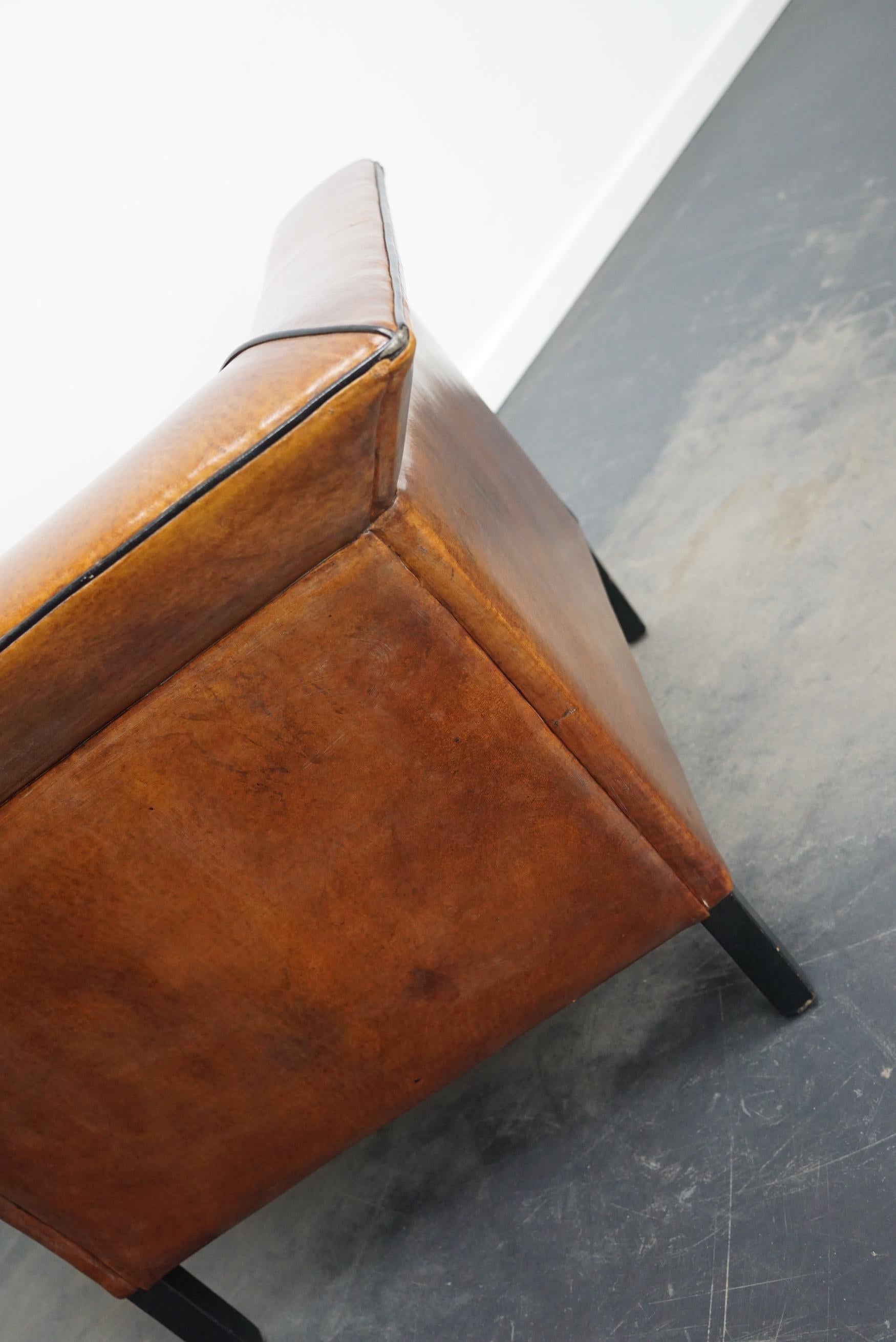 Vintage Dutch Cognac Colored Leather Club Chair Art Deco Style at 1stDibs