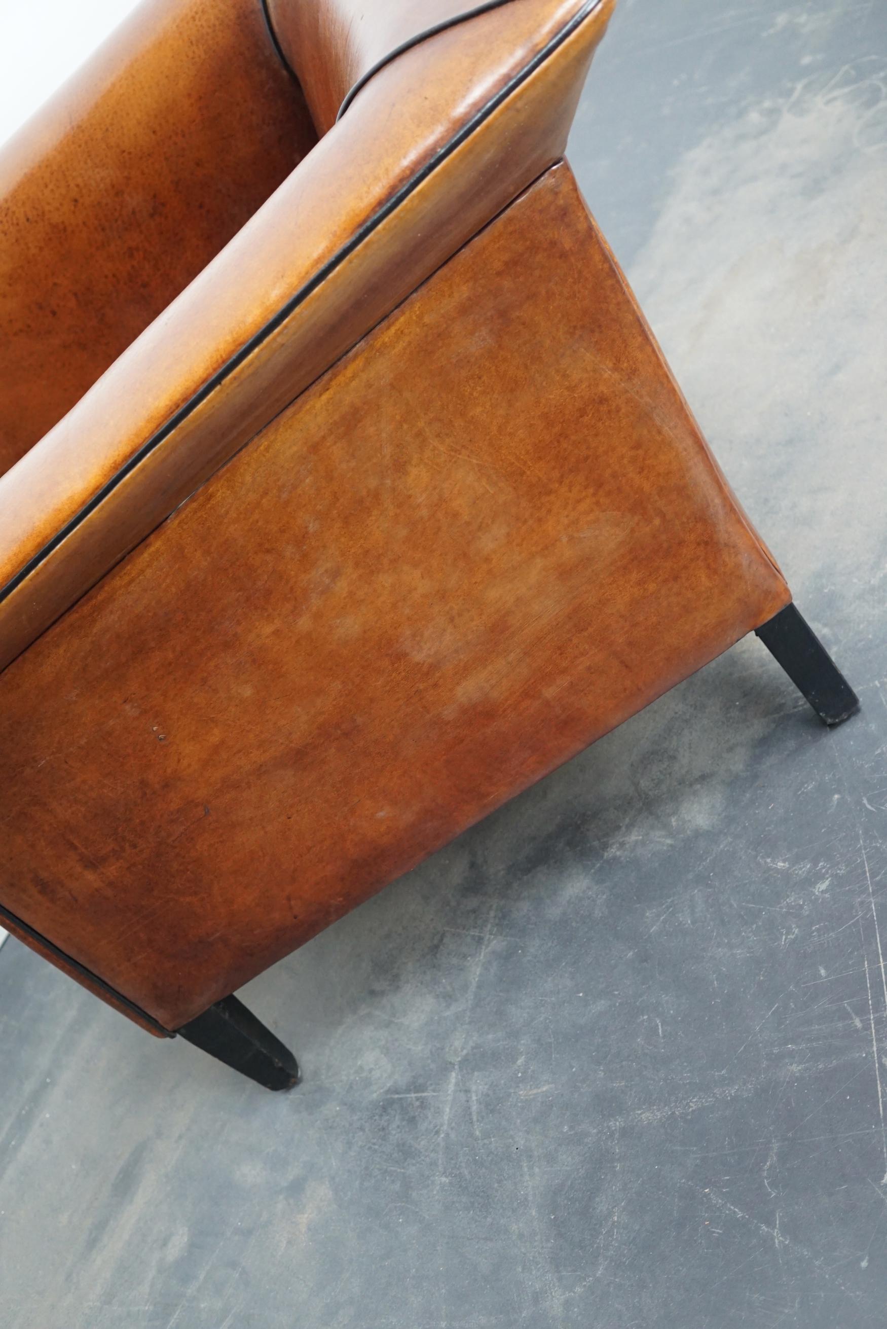 Vintage Dutch Cognac Colored Leather Club Chair Art Deco Style at 1stDibs