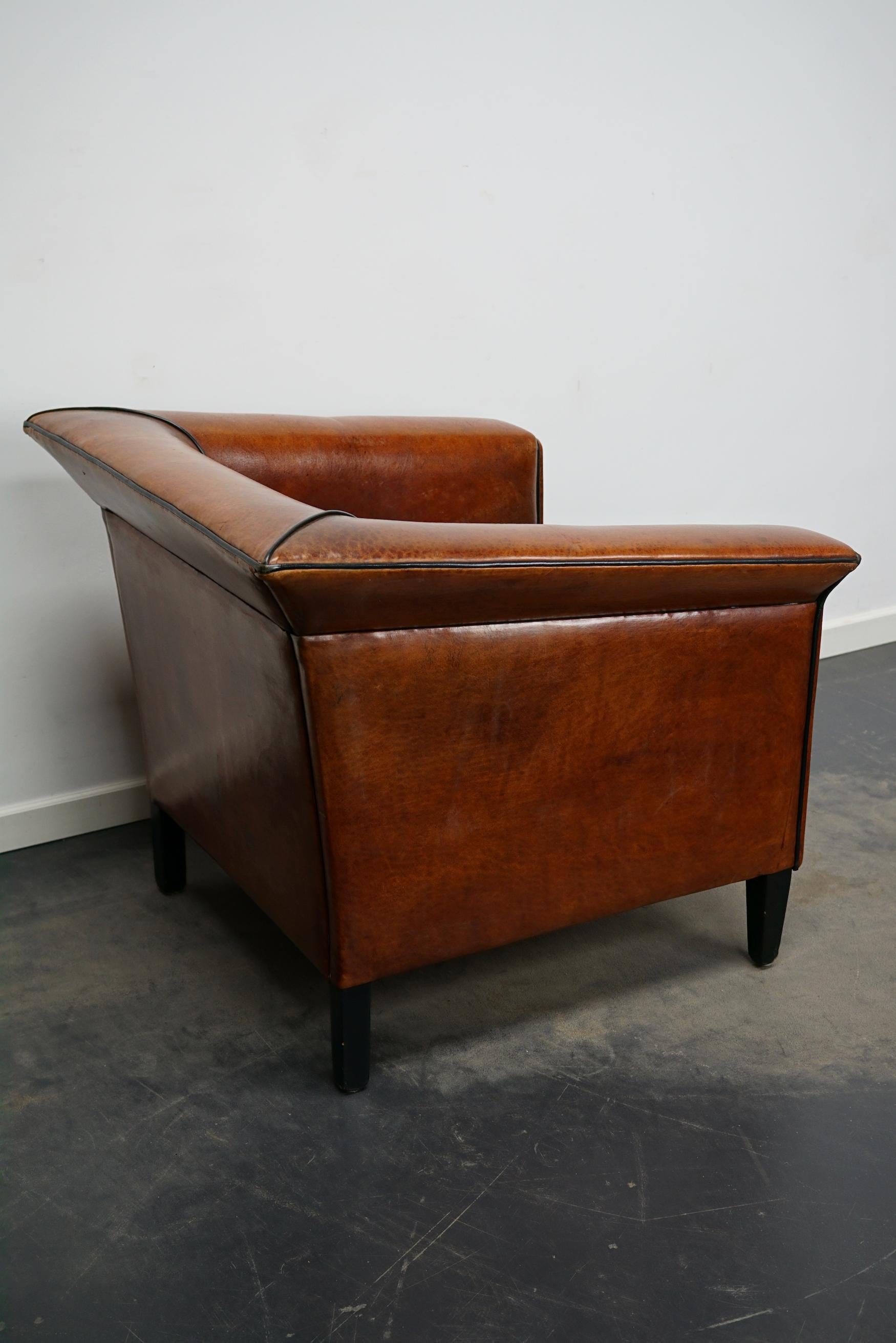 Vintage Dutch Cognac Colored Leather Club Chair Art Deco Style at 1stDibs