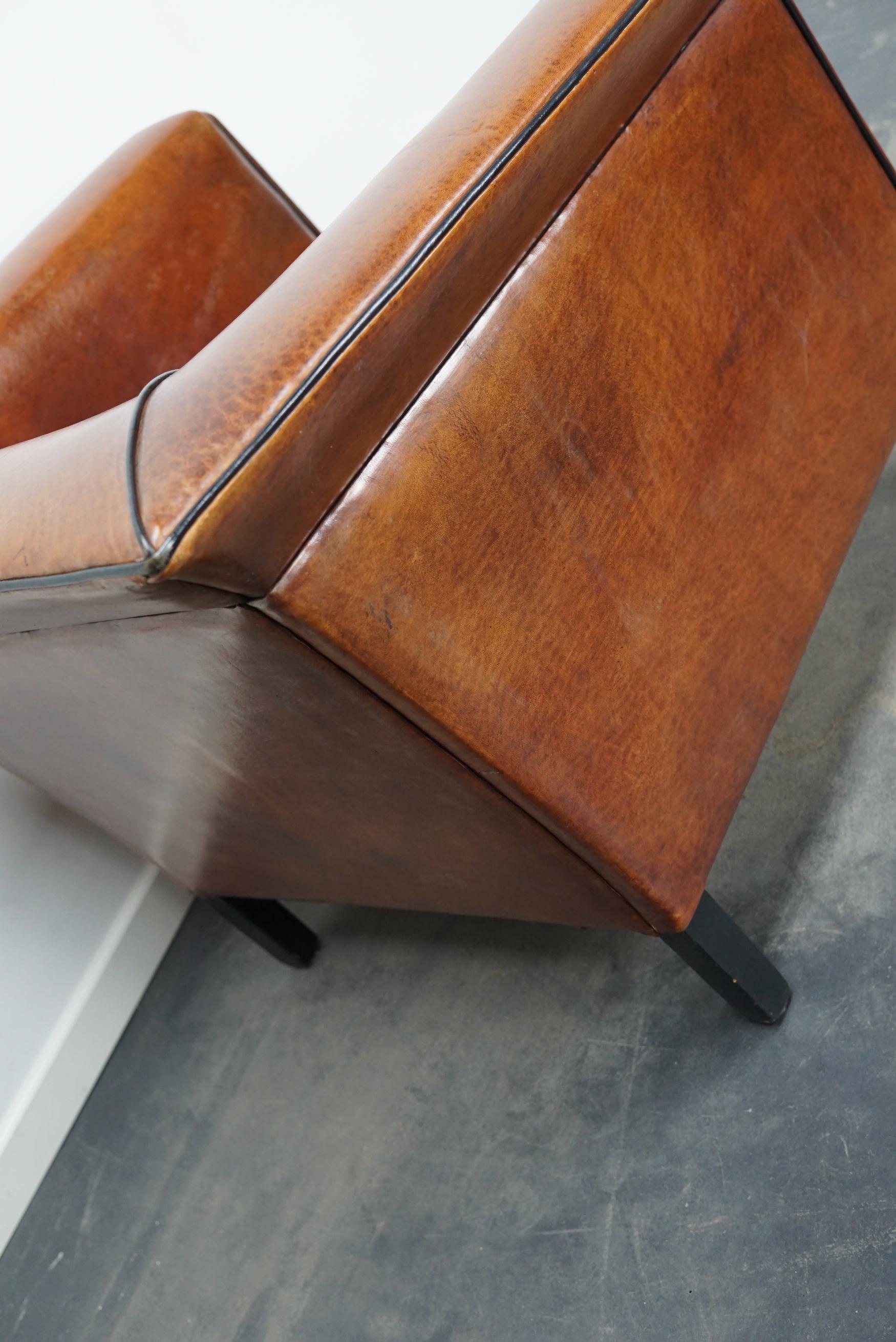 Vintage Dutch Cognac Colored Leather Club Chair Art Deco Style at 1stDibs