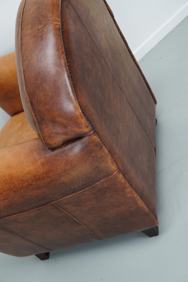 Vintage Dutch Cognac Colored Leather Club Chair For Sale at 1stDibs