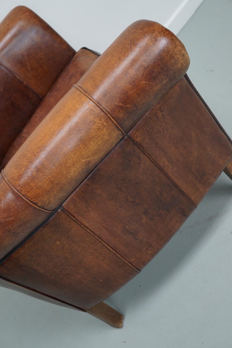 Vintage Dutch Cognac Colored Leather Club Chair For Sale at 1stDibs