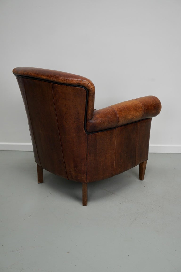 Vintage Dutch Cognac Colored Leather Club Chair For Sale at 1stDibs
