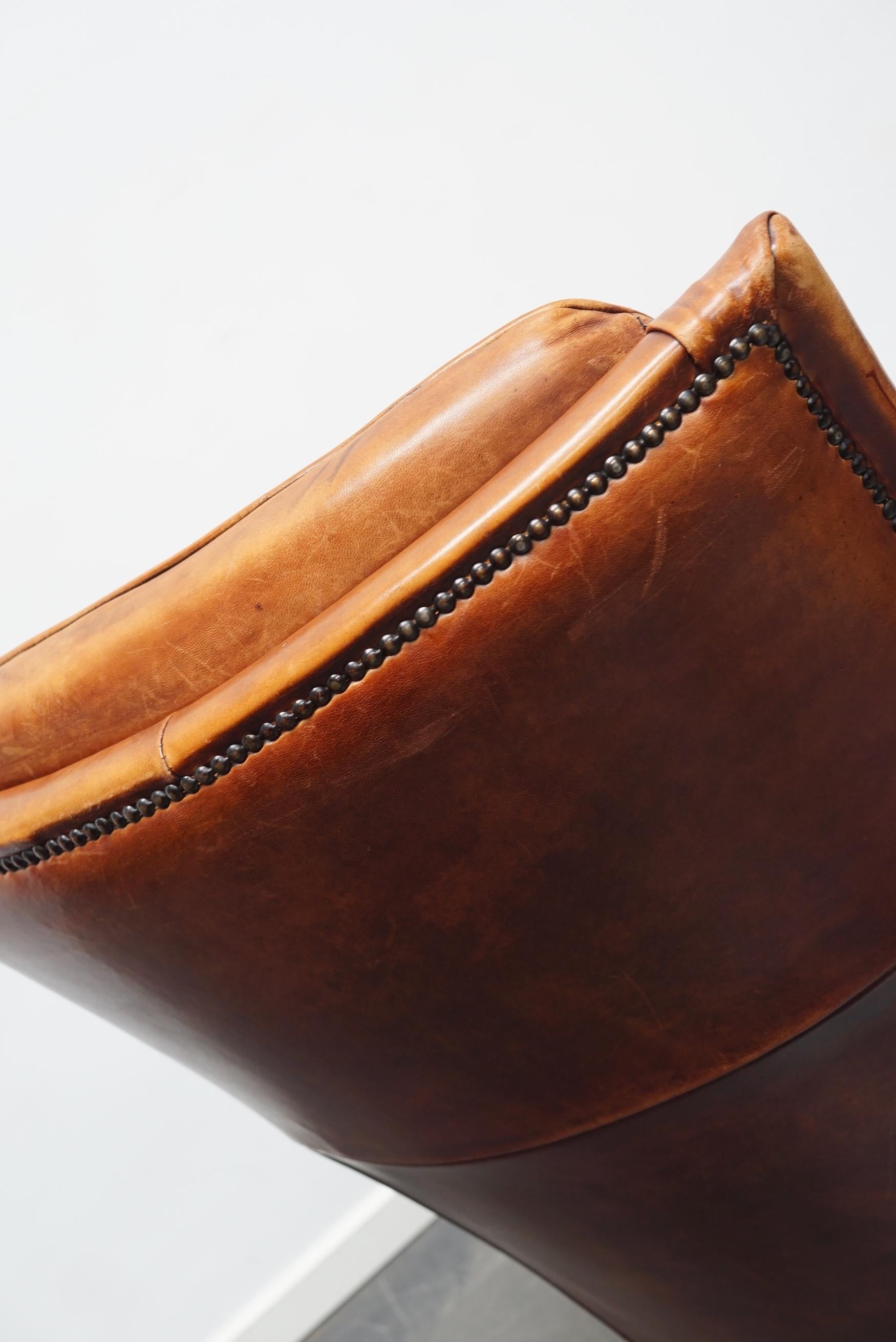 Vintage Dutch Cognac Colored Leather Club Chair at 1stDibs