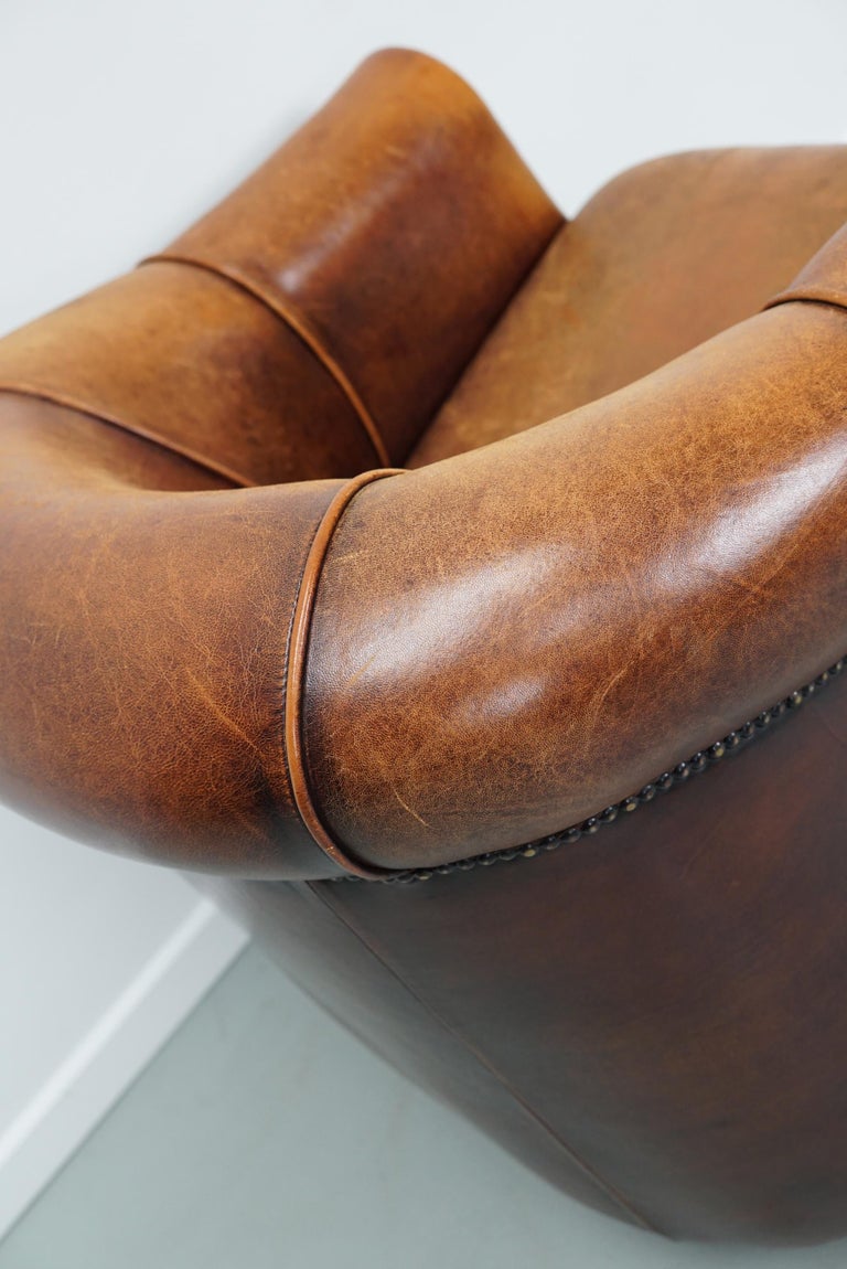 Vintage Dutch Cognac Colored Leather Club Chair For Sale at 1stDibs