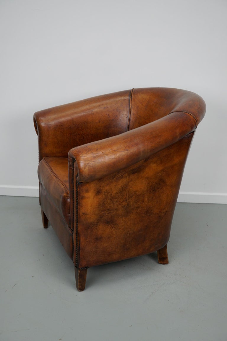Vintage Dutch Cognac Colored Leather Club Chair at 1stDibs