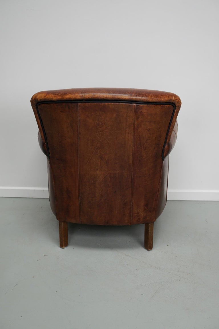 Vintage Dutch Cognac Colored Leather Club Chair For Sale at 1stDibs