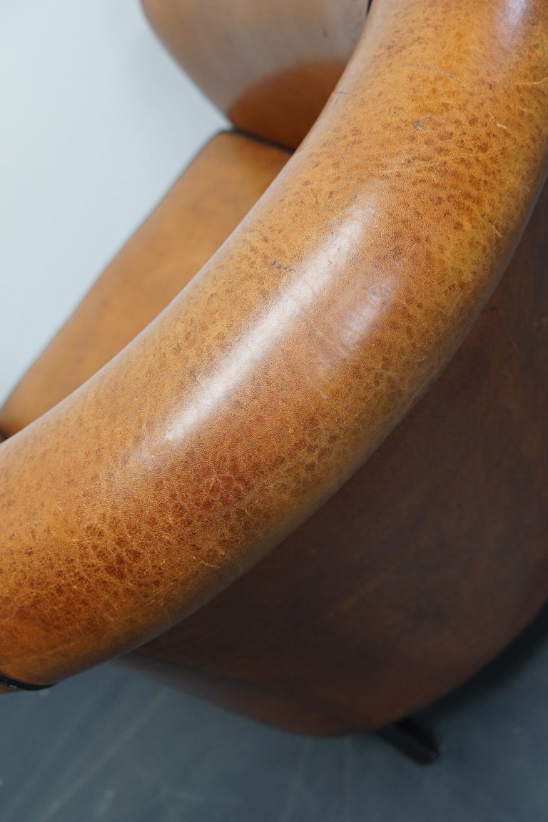 Vintage Dutch Cognac Colored Leather Club Chair For Sale at 1stDibs