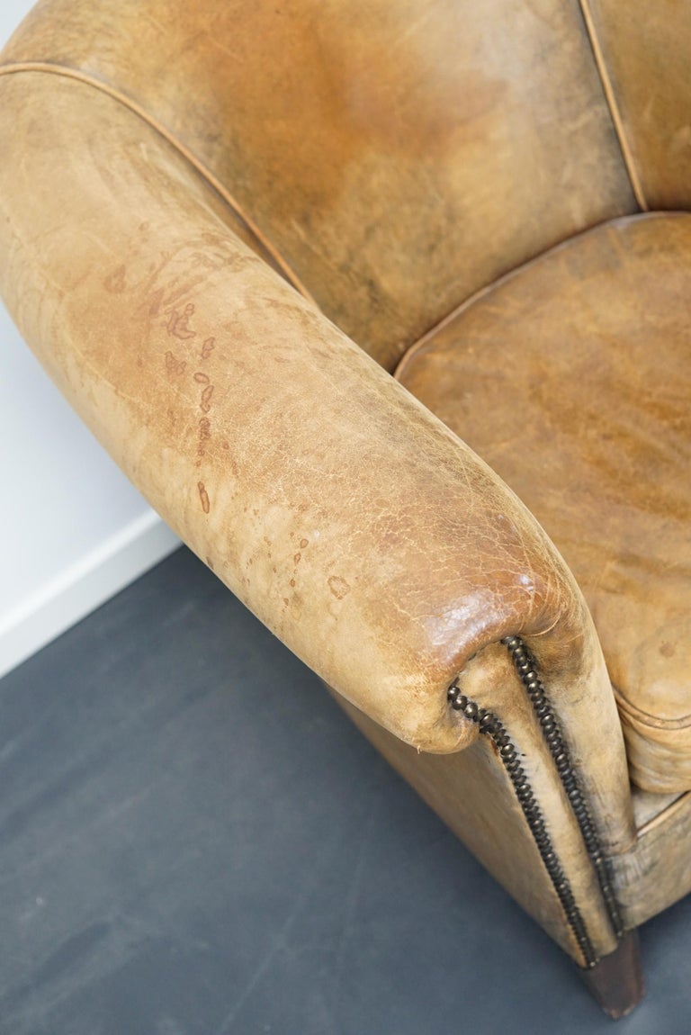 Vintage Dutch Cognac Colored Leather Club Chair For Sale at 1stDibs