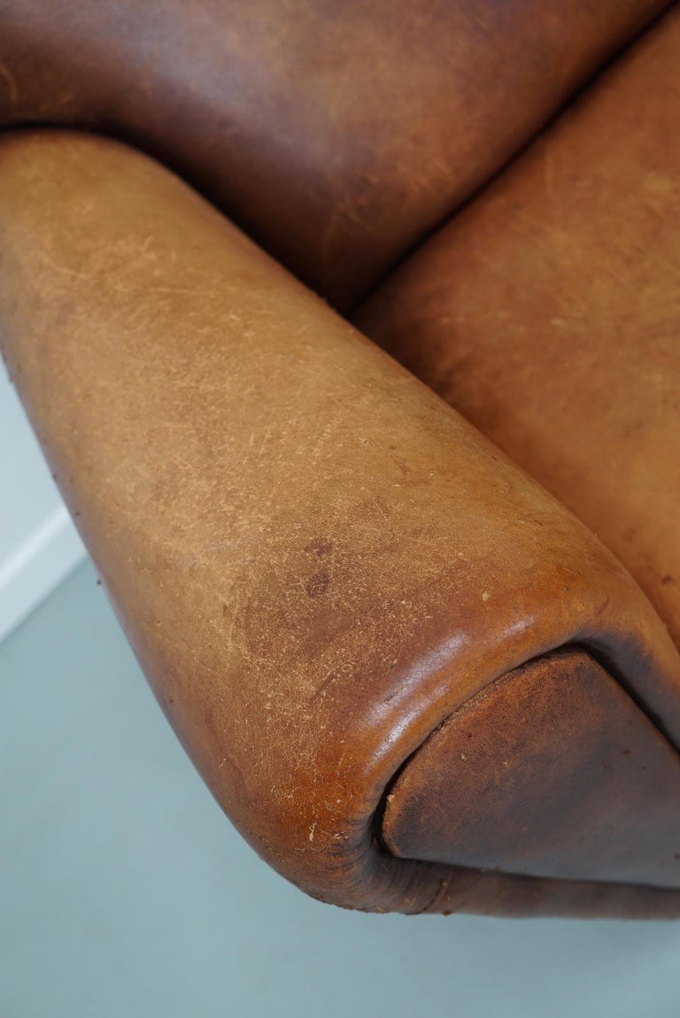 Vintage Dutch Cognac Colored Leather Club Chair For Sale at 1stDibs