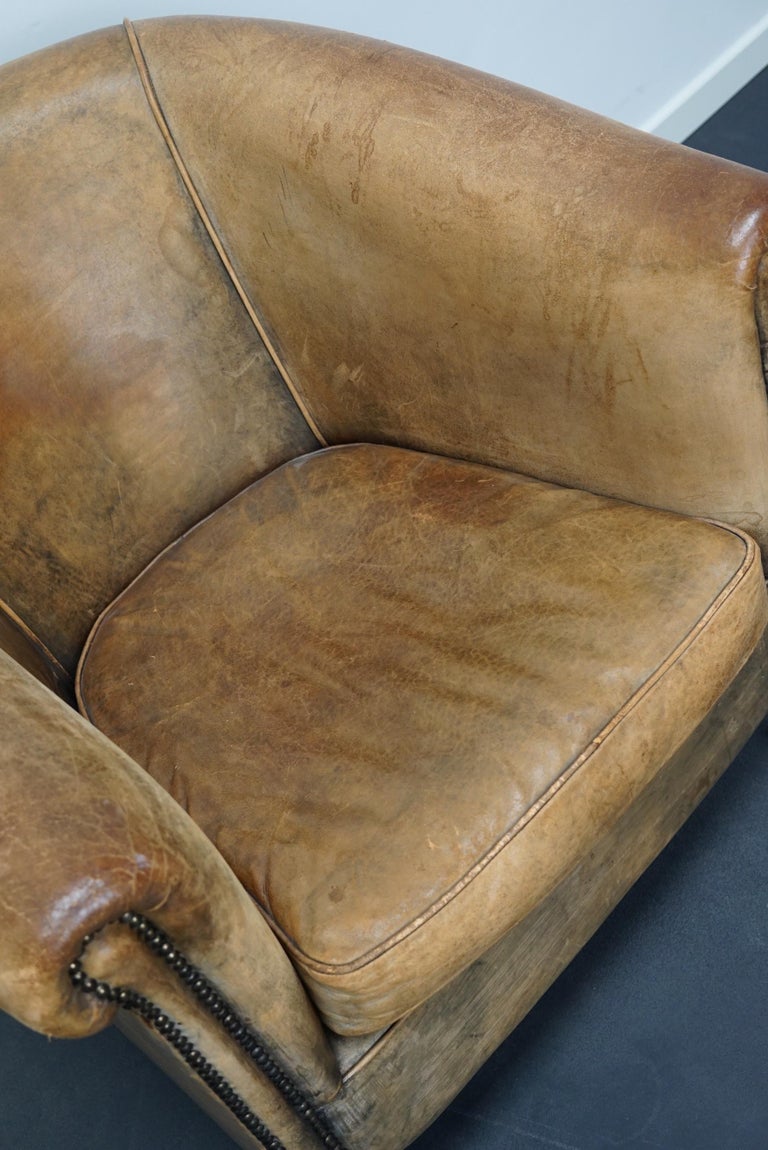 Vintage Dutch Cognac Colored Leather Club Chair For Sale at 1stDibs