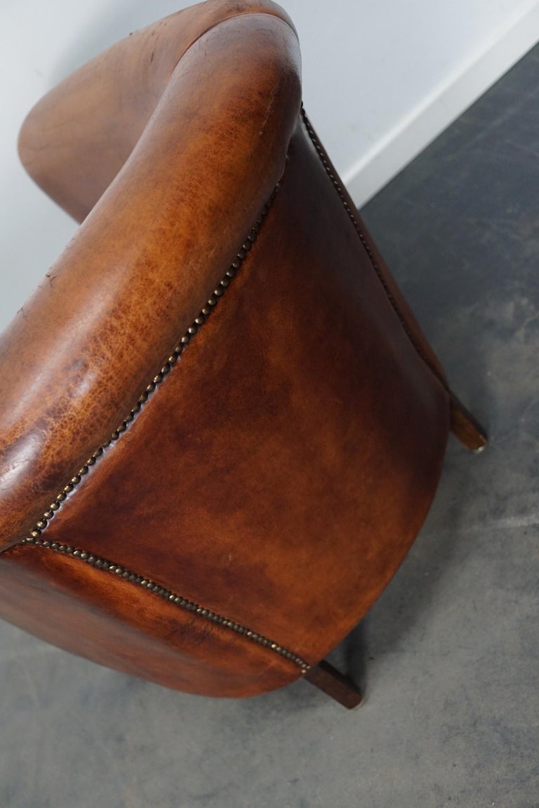 Vintage Dutch Cognac Colored Leather Club Chair For Sale at 1stDibs