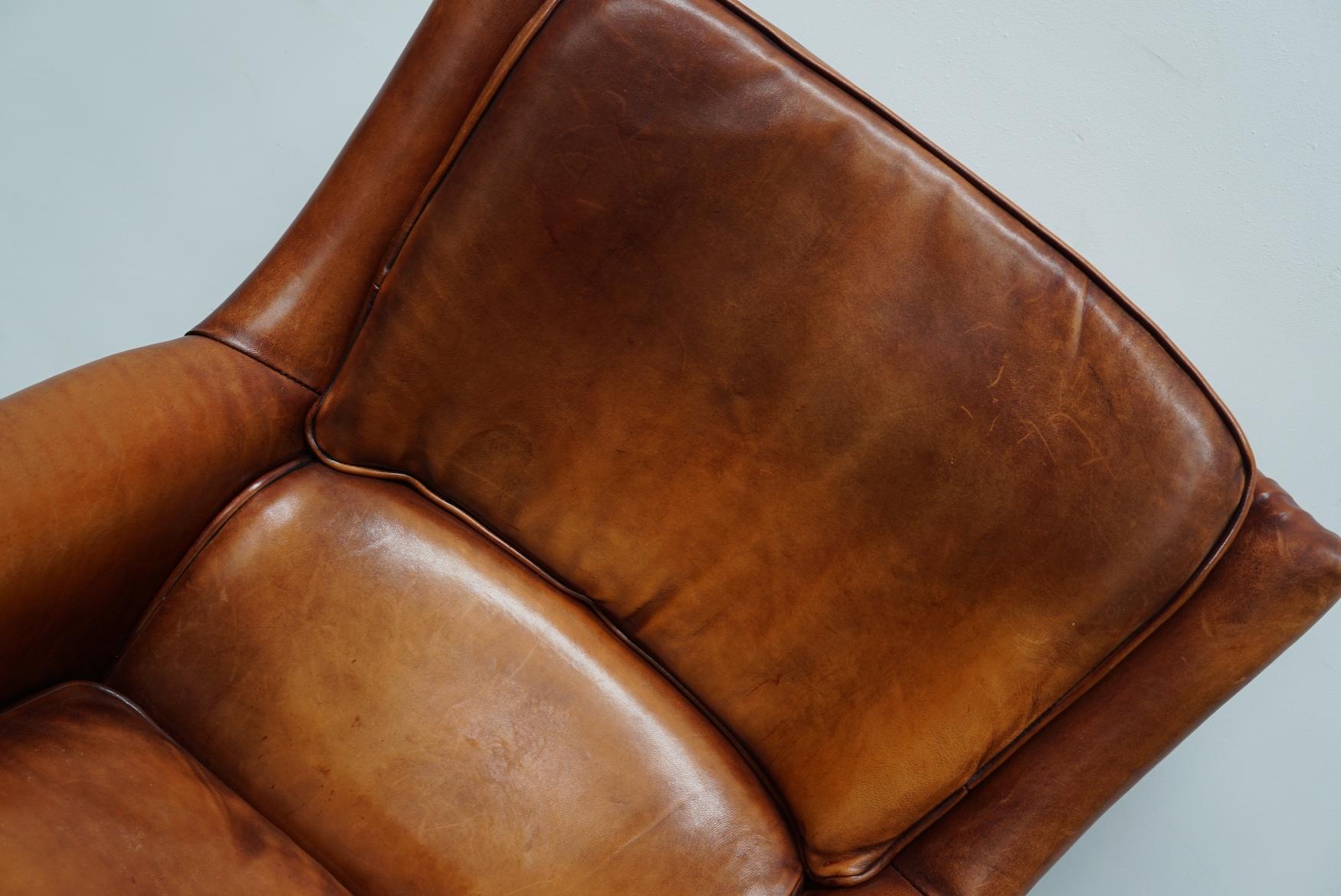 Vintage Dutch Cognac Colored Leather Club Chair at 1stDibs