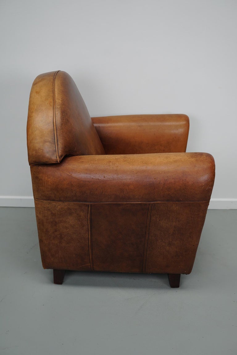 Vintage Dutch Cognac Colored Leather Club Chair For Sale at 1stDibs