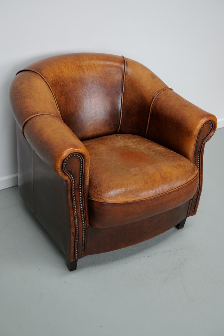 Vintage Dutch Cognac Colored Leather Club Chair For Sale at 1stDibs