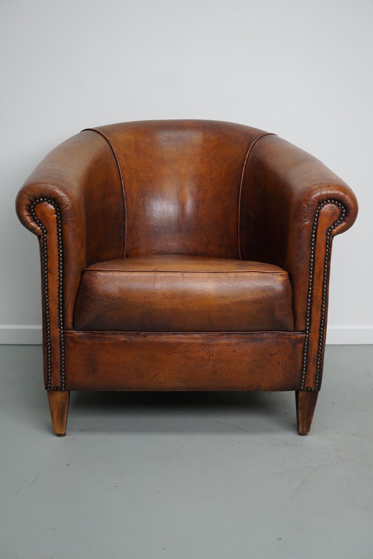 Vintage Dutch Cognac Colored Leather Club Chair at 1stDibs