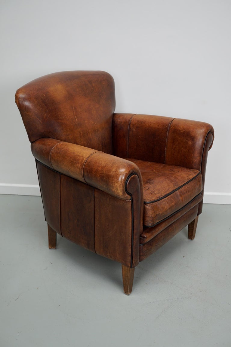 Vintage Dutch Cognac Colored Leather Club Chair For Sale at 1stDibs