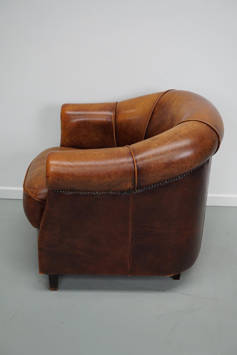 Vintage Dutch Cognac Colored Leather Club Chair For Sale at 1stDibs