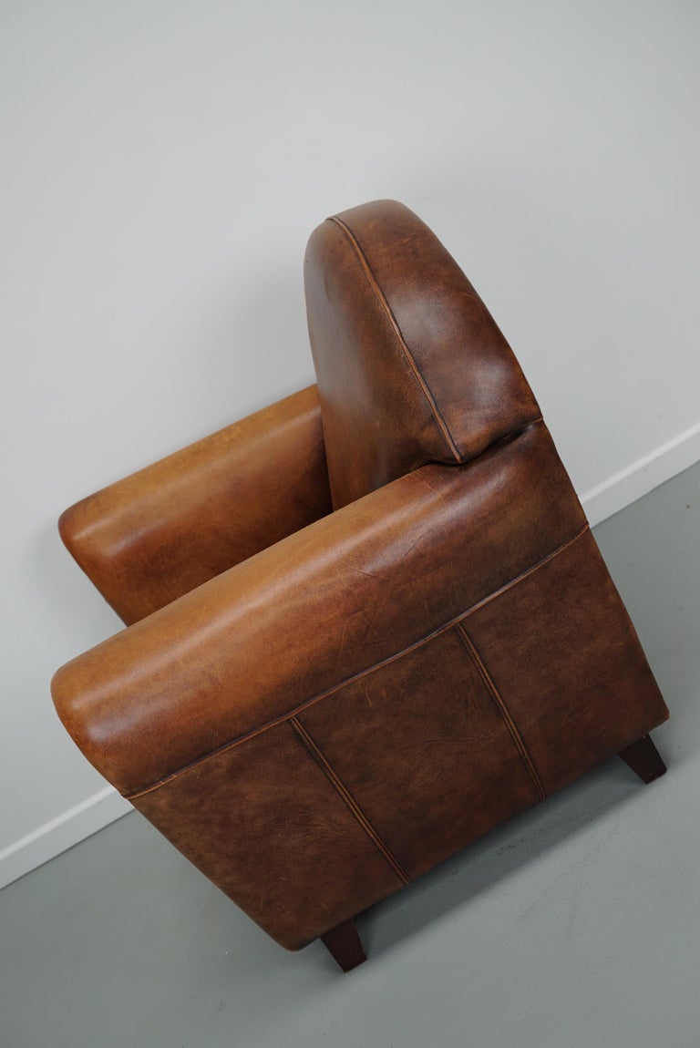 Vintage Dutch Cognac Colored Leather Club Chair For Sale at 1stDibs