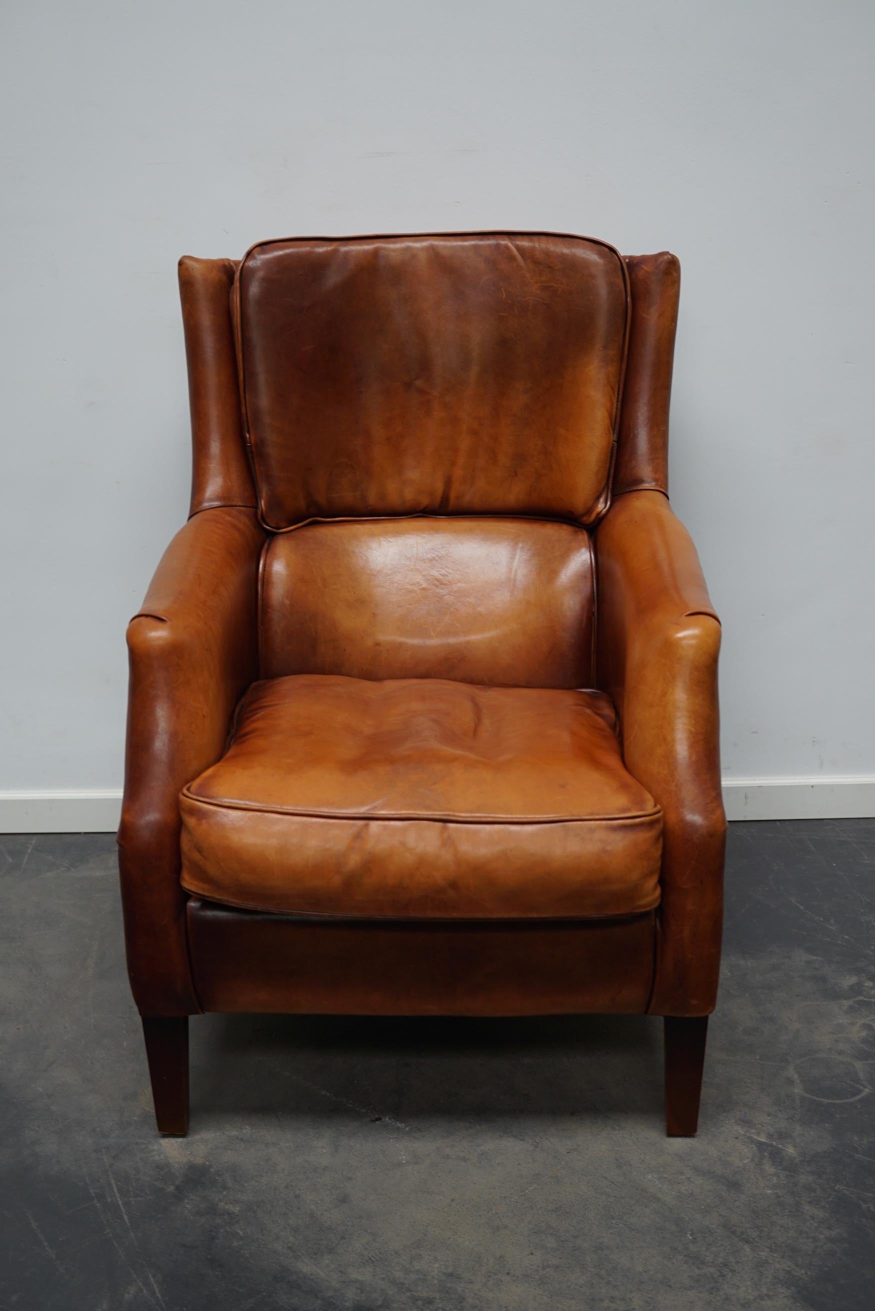 Vintage Dutch Cognac Colored Leather Club Chair at 1stDibs